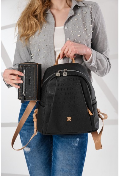 Just Polo Kadın Ayarlanabilir Askılı Çok Bölmeli Sırt Çantası ve Cüzdan Kombini PBU4040-1006