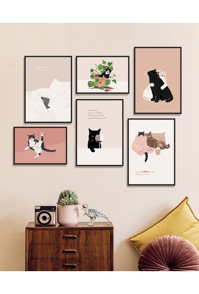 Ola Mia Kedi Temalı Özel Tasarım %100 Mdf Dekoratif Duvar Tablo Seti 6 Parça Ola Mia Kedi Temalı Özel Tasarım %100 Mdf Dekoratif Duvar Tablo Seti 6 Parça