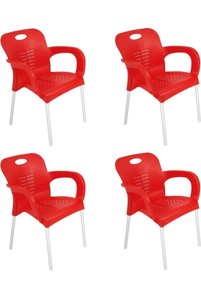Romanoset Plastik Nil Demir Ayaklı Plastik Kollu Sandalye 4'lü Set (Kırmızı) Romanoset Plastik Nil Demir Ayaklı Plastik Kollu Sandalye 4'lü Set (Kırmızı)