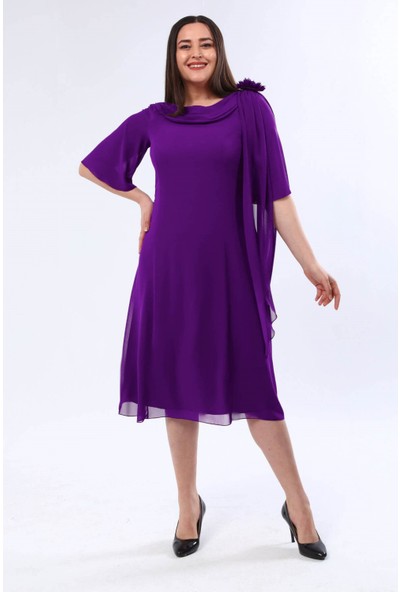 Lilas Xxl Büyük Beden Mor Renkli Degaje Yaka Şifon Elbise Lilas Xxl Büyük Beden Mor Renkli Degaje Yaka Şifon Elbise