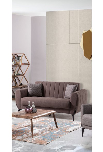 İpek Mobilya Lorenzo 2'li Kanepe ( Kahverengi )