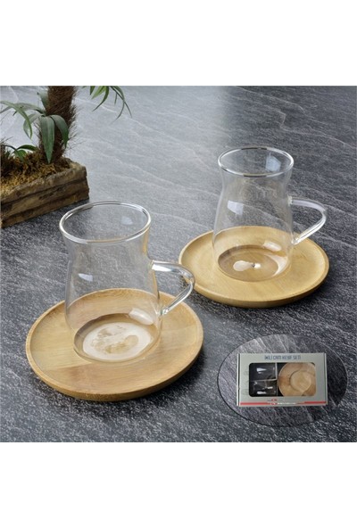 Çılgıntrend 2'li Keyif Bambu Tabaklı Çay Bardağı