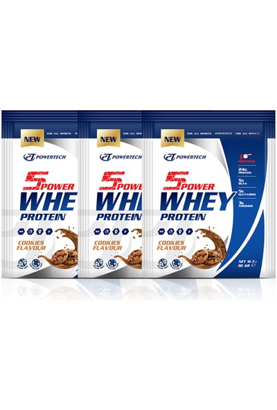 Powertech 5power Whey Protein 30 gr Kurabiye Aromalı Protein Tozu 3'lü Şase