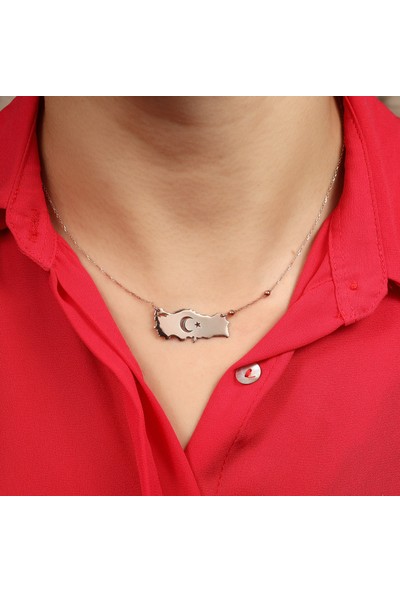 Sima Silver Gümüş Ayyıldız Türkiye Haritası Model Kadın Kolye Takı