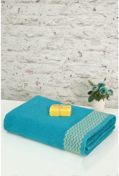 Woop Home 80 x 150 Mavi Simli Zigzag Bordür Desenli Banyo Havlusu Woop Home 80 x 150 Mavi Simli Zigzag Bordür Desenli Banyo Havlusu