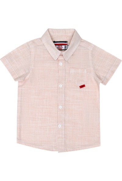 Nanıca Cep Detaylı Cızgılı Kısa Kol Gomlek Bej