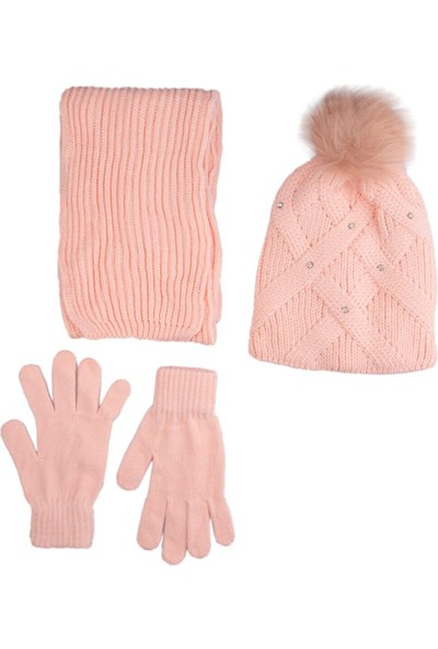 Kitti Atkı Bere Eldiven Set 9-15 Yaş Ponponlu Taşlı Kitti Atkı Bere Eldiven Set 9-15 Yaş Ponponlu Taşlı