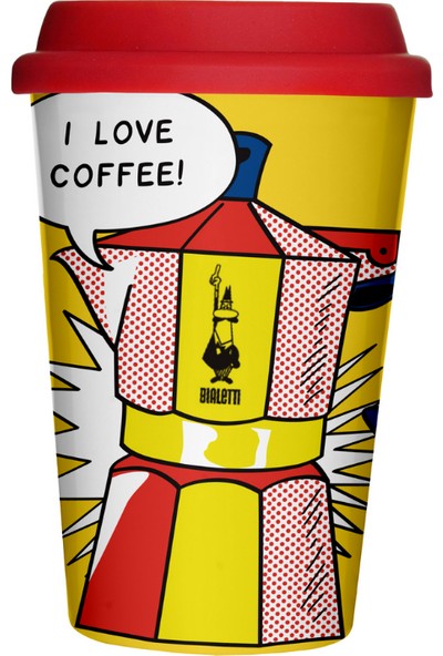 Bialetti Lictenstein Porselen Take Away Mug Kapaklı Bialetti Lictenstein Porselen Take Away Mug Kapaklı