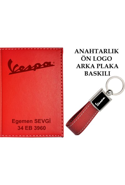 Promosyon Denizi Plakanıza ve Isminize Özel Lazer Baskılı Vespa Logolu Kırmızı Ruhsat Kabı ve Anahtarlık Promosyon Denizi Plakanıza ve Isminize Özel Lazer Baskılı Vespa Logolu Kırmızı Ruhsat Kabı ve Anahtarlık
