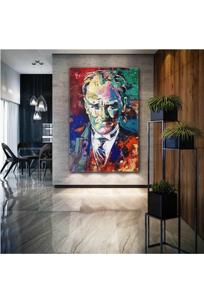 Dokulu Tablo Mustafa Kemal Atatürk Karizma Portre Yağlı Boya Efektli Dekor Kanvas Tablo Dokulu Tablo Mustafa Kemal Atatürk Karizma Portre Yağlı Boya Efektli Dekor Kanvas Tablo