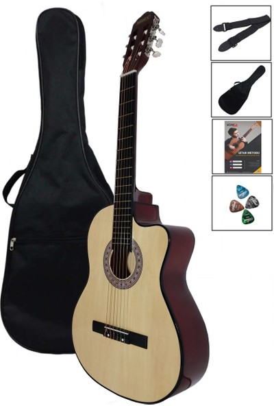 Midex CG-38NT Doğal Renk Klasik Gitar 4/4 Kesik Kasa Full Set (Çanta Askı Metod Pena)