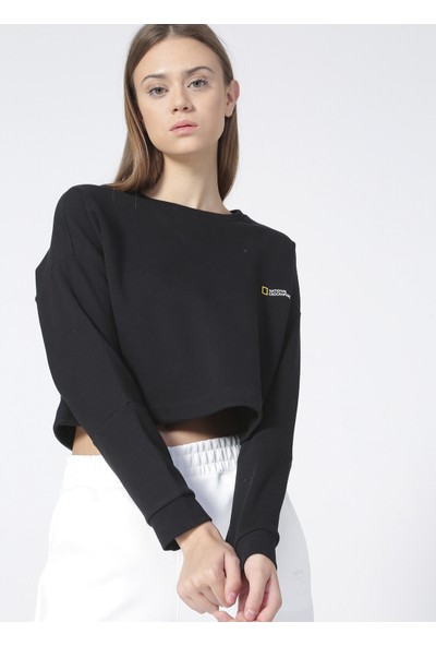 National Geographic W-DOWN Bisiklet Yaka Uzun Kol Siyah Kadın Sweatshirt