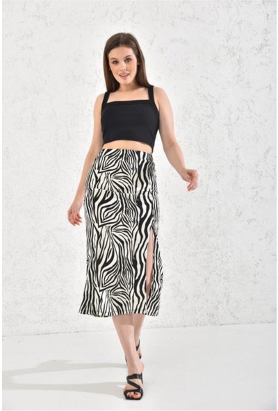 Kadın Yüksek Bel Yırtmaçlı Yumuşak Dokulu Kışlık Midi Boy Etek