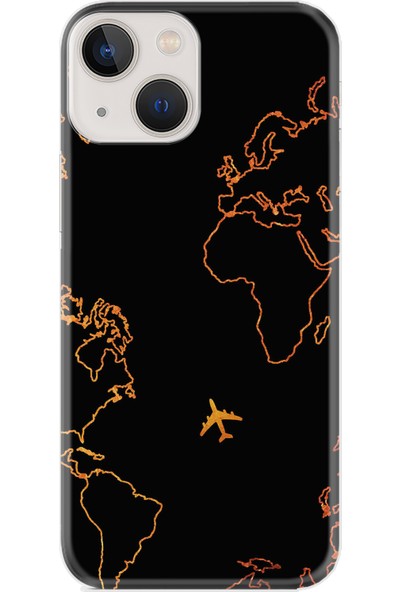 Kılıfland Apple iPhone 13 Kılıf Silikon Desen Özel Seri Harita ve Uçak 1777