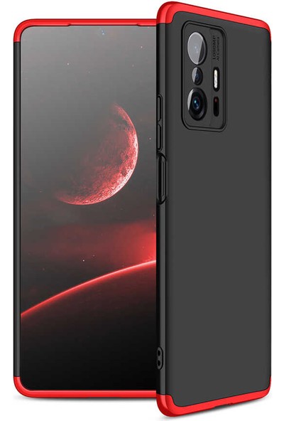 Case 4U Xiaomi Mi 11T Pro 5g Kılıf 3 Parçalı Tam Koruma Sert Mika Ays Kapak Siyah - Kırmızı