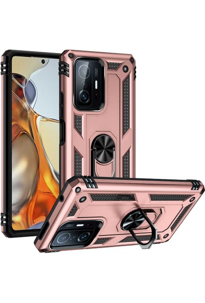 Case 4U Xiaomi Mi 11T Pro 5g Kılıf Çift Katmanlı Yüzüklü Manyetik Vega Kapak Rose Gold