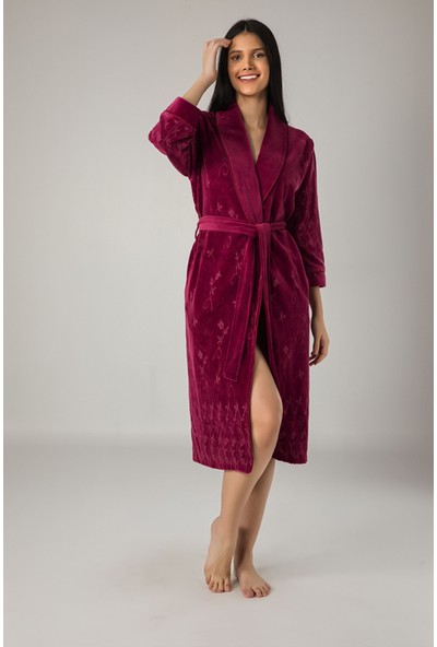 Nuşa Bej Jakarlı Pamuklu Bayan Sabahlık