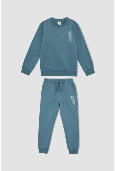 DeFacto Erkek Çocuk Regular Fit Bisiklet Yaka Slogan Baskılı Sweatshirt Eşofman Takım W7384A622SP