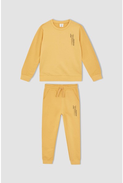 DeFacto Erkek Çocuk Regular Fit Bisiklet Yaka Slogan Baskılı Sweatshirt Eşofman Takım W7384A622SP