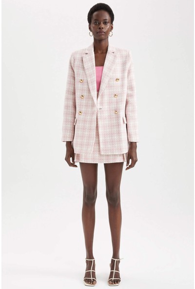 DeFacto Oversize Fit Kaz Ayağı Desenli Dokulu Tuvit Blazer Ceket V4333AZ22SP