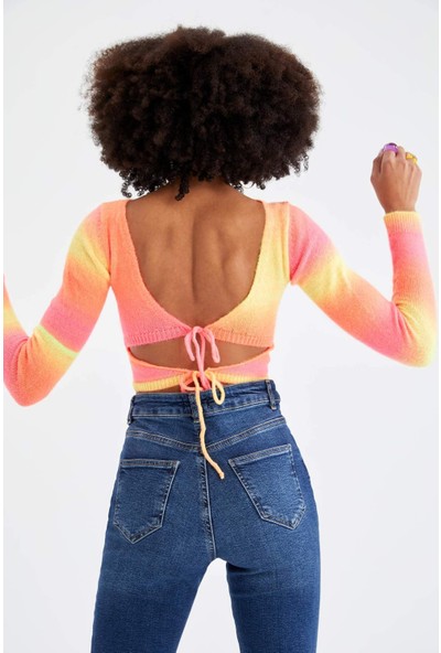 DeFacto Crop Ebruli Sırt Detaylı Kazak X8051AZ22SP