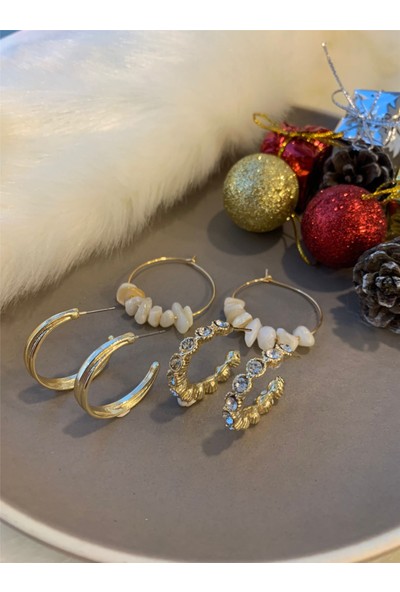 Pelin Aksesuar Krem Sedef Doğal Taşlı 6 Lı Halka Seti