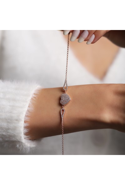 Laveranza 925 Ayar Gümüş Kalp Tasarımlı Bileklik