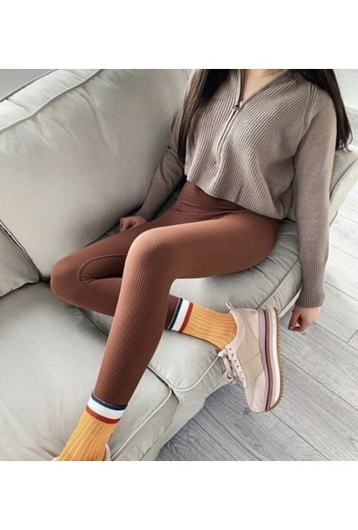 Sognante Butik Yüksel Bel Fitilli Dikişsiz Toparlayıcı Tayt Kahverengi Sognante Butik Yüksel Bel Fitilli Dikişsiz Toparlayıcı Tayt Kahverengi