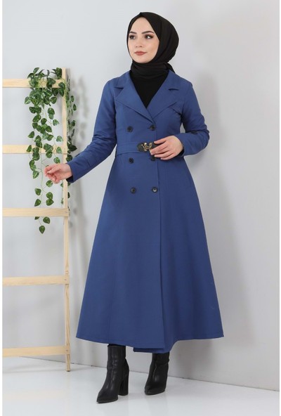 Moda Mihram Düğmeli Trençkot Indigo Moda Mihram Düğmeli Trençkot Indigo
