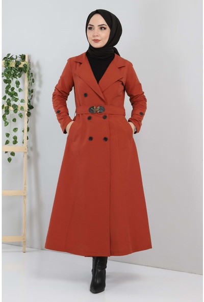 Moda Mihram Düğmeli Trençkot Kiremit Moda Mihram Düğmeli Trençkot Kiremit