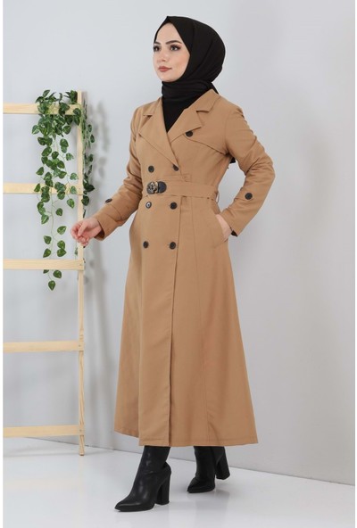 Moda Mihram Düğmeli Trençkot Vizon Moda Mihram Düğmeli Trençkot Vizon