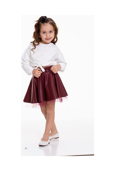 Rapapa Kız Çocuk Deri Fiyonklu Tüllü Etek Bordo 2012-