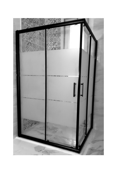 Özel Duş Özelduş 100*100 cm Siyah Profil Kare ve Dikdörtgen 5mm Desenlicam