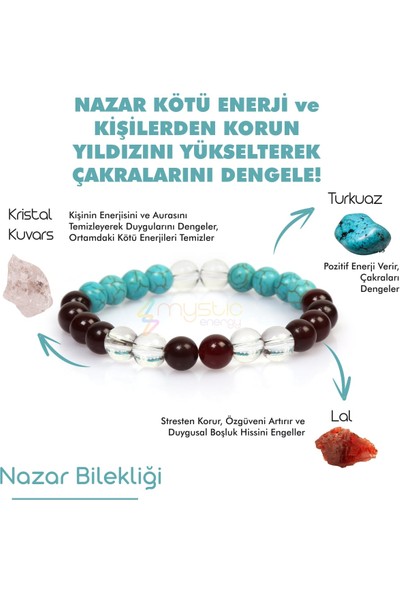 Mystic Energy Nazar Doğal Taş Unisex Tılsım Bilekliği