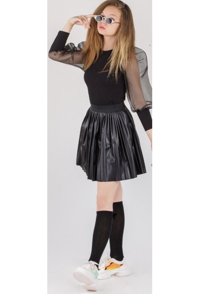 Rapapa Kız Çocuk Kol Detaylı Body Siyah 5728-