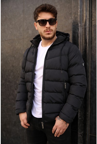 Bossago Içi Kürklü Su ve Rüzgar Geçirmez Siyah Erkek Mont