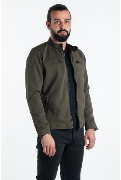 Zeki Özer Erkek Haki Kontrast Dokulu Mevsimlik Mont