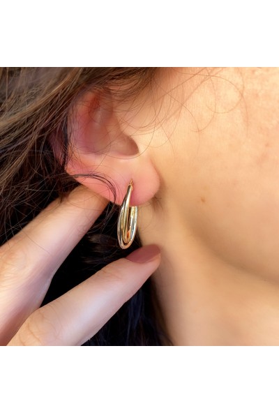 KAYRA Iki Renk Altın Halka Küpe AHK96