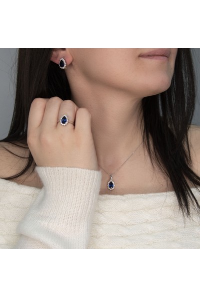 KAYRA Büyük Damla Safir ve Pırlanta Takım PT06