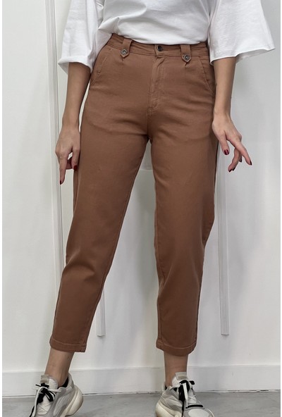 Derya Dindar Kadın Toka Kemer Gabardin Pantolon Kahve