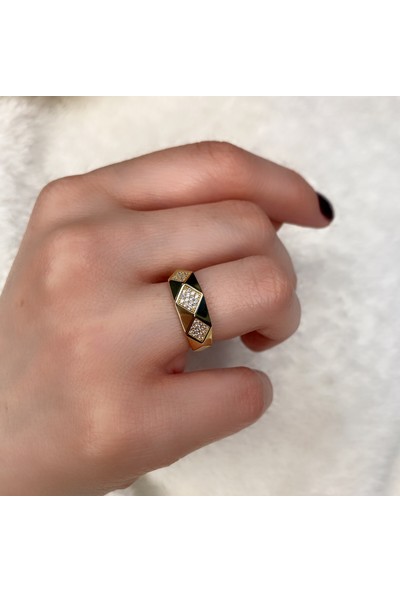 KAYRA Şekil Yeşil [ Sarı ] Altın Yüzük YZ88