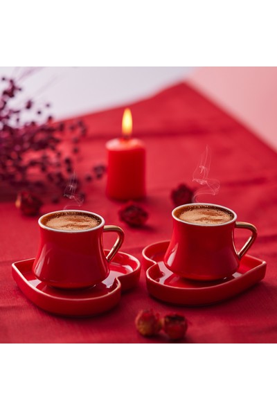 Emsan Sen ve Ben 2 Kişilik Kahve Fincan Takımı Kırmızı 90 ml