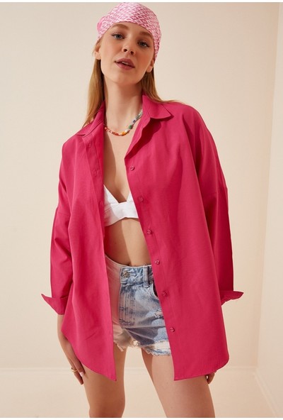 Bilgin Center Kadın Koyu Pembe Oversize Uzun Basic Gömlek Bilgin Center Kadın Koyu Pembe Oversize Uzun Basic Gömlek