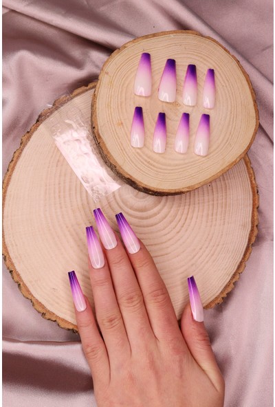 Mujgan 12'li Beyaz - Mor Geçişli Takma Tırnak T31