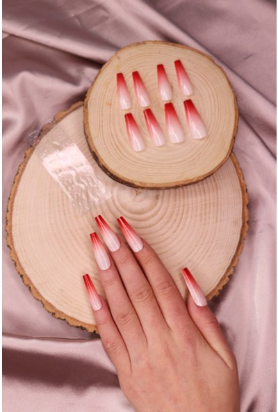 Mujgan 12'li Beyaz - Kırmızı Geçişli Takma Tırnak T30