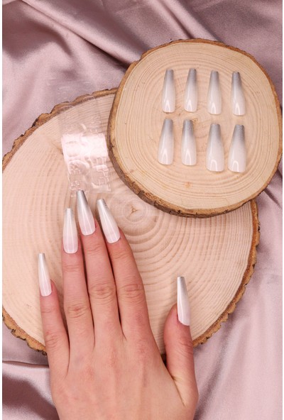 Mujgan 12'li Beyaz - Gri Geçişli Takma Tırnak T33