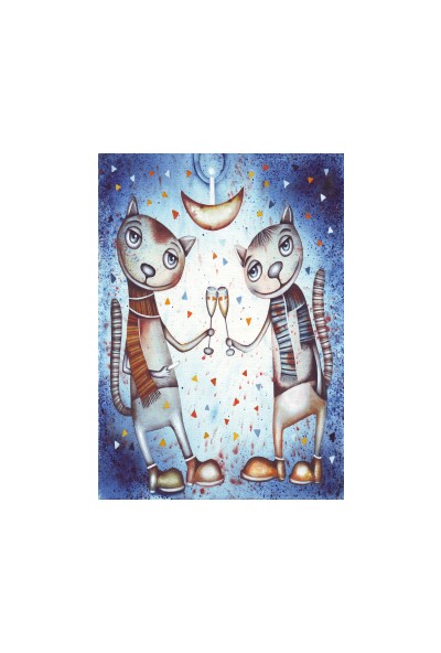 Hayat Poster Kadeh Kaldıran Ayyaş Kediler 30 x 45 cm Kuşe Poster Silindir Kutulu Kargo