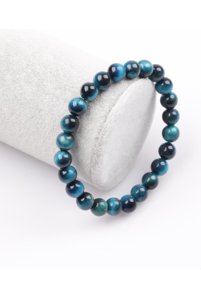 Alibaba Doğaltaş Mavi Kaplan Gözü Doğal Taş Bileklik 8 mm Küre Kesim