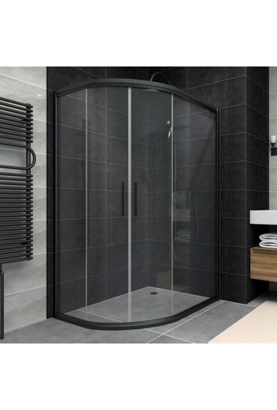 Tekno Duş Siyah Konsept Şeffaf Cam Asimetrik Oval Duşakabin 190 cm