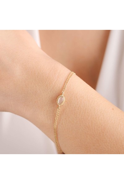 Sembol Gold Altın Vintage Bileklik Opal Beige
